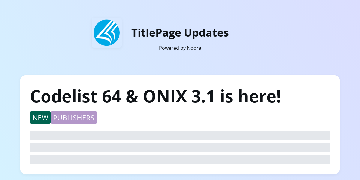 Codelist 64 & ONIX 3.1 is here! | TitlePage